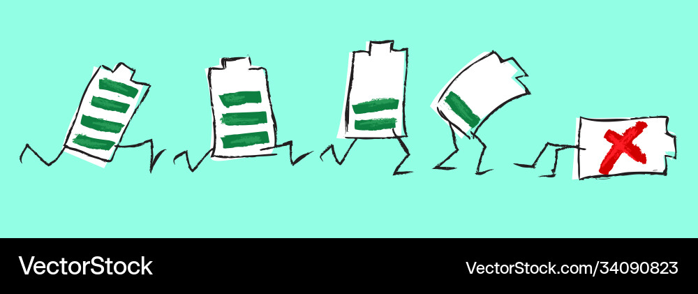 Cartoon battery power level from full to fully Vector Image