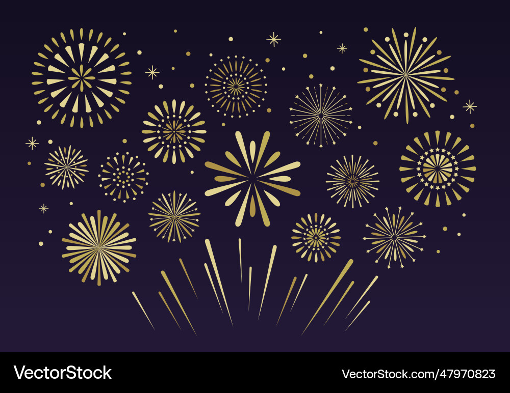 Gold festive fireworks christmas pyrotechnics Vector Image