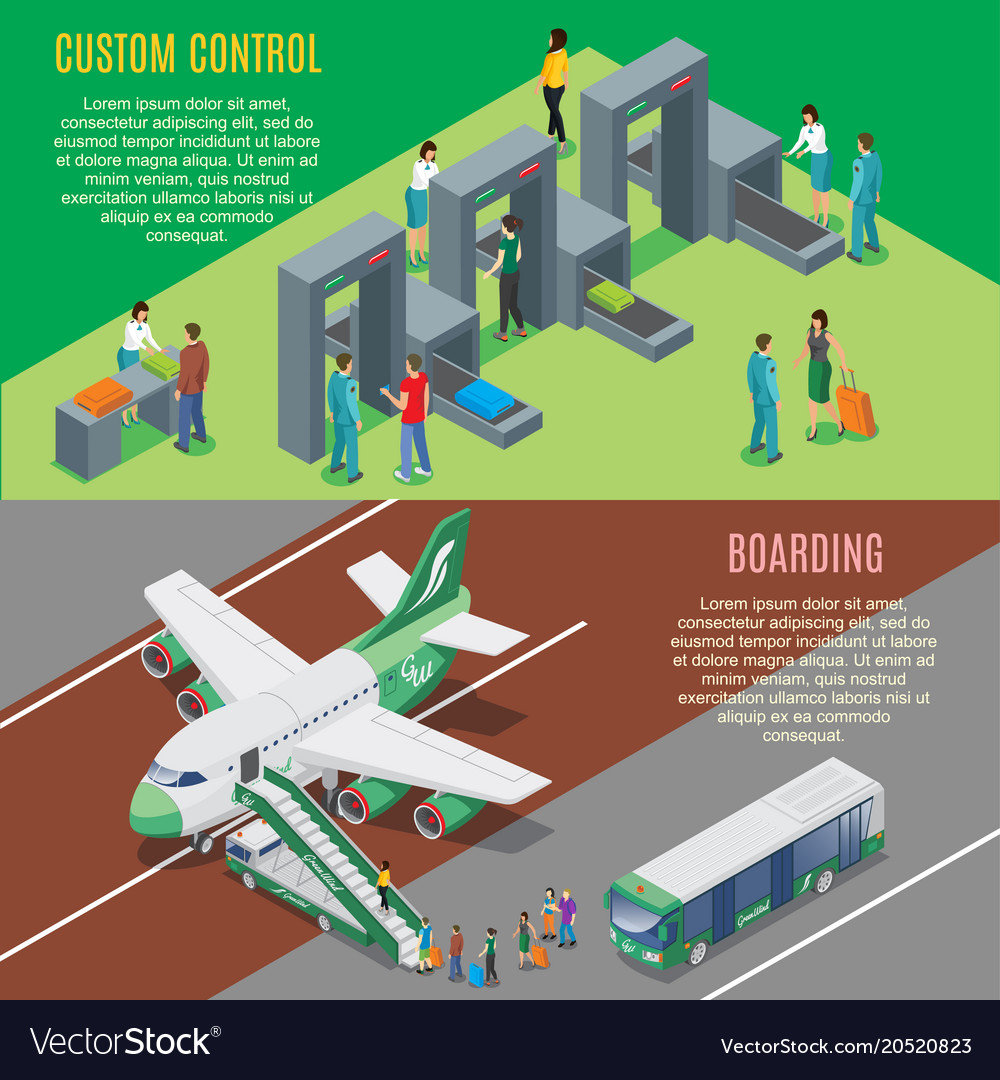 Isometric airport horizontal banners Royalty Free Vector Isometric airport horizontal banners Royalty Free Vector