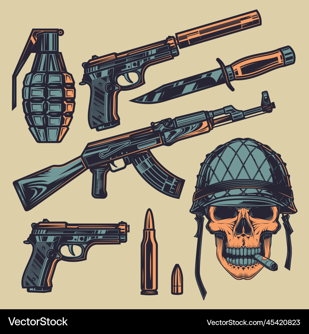 Military set in vintage style Royalty Free Vector Image