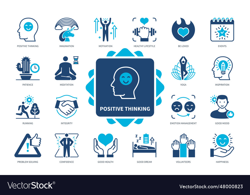 Positive thinking solid icon set Royalty Free Vector Image