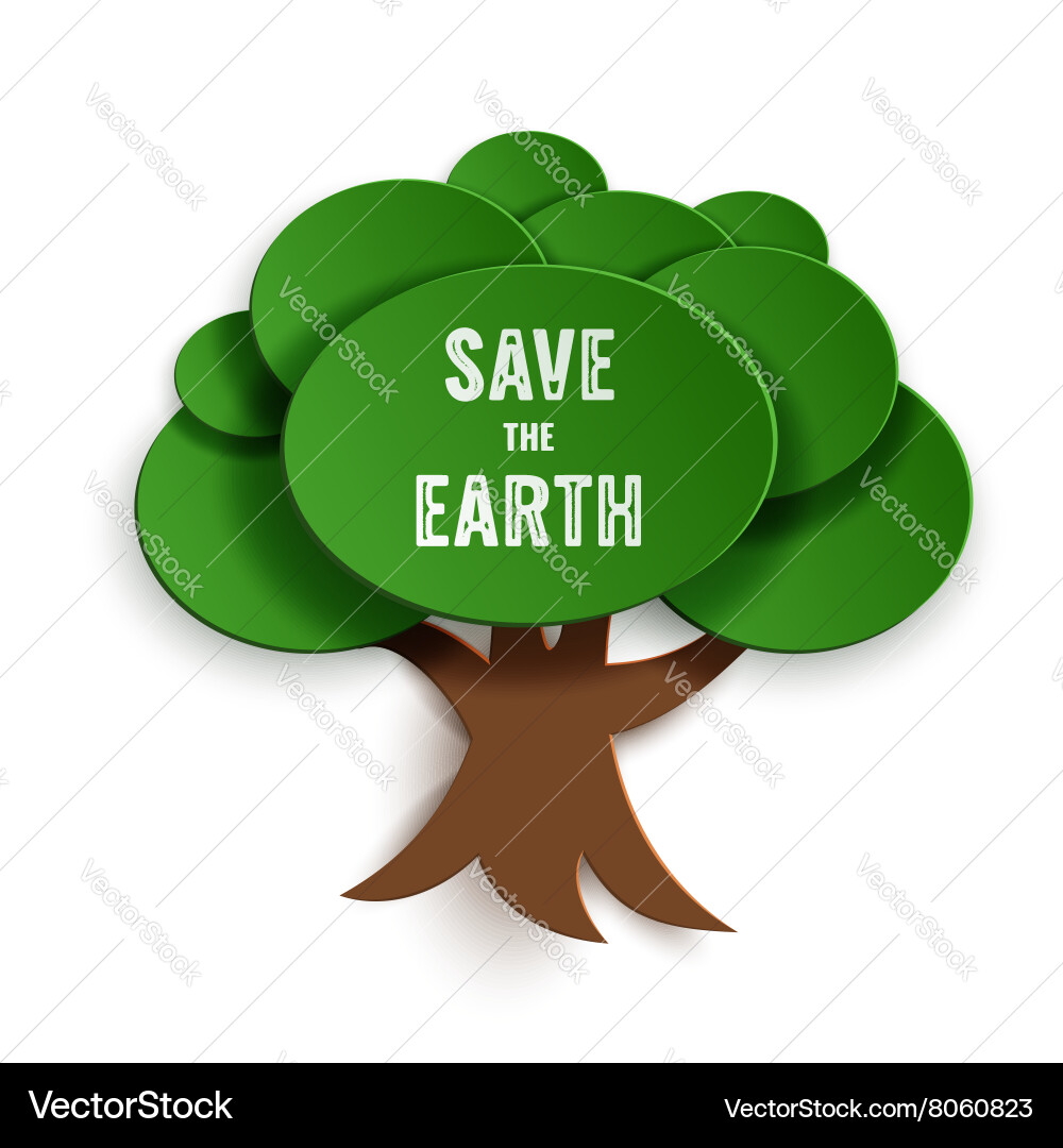 Save the Earth Stamp on Paper Cut Tree Royalty Free Vector