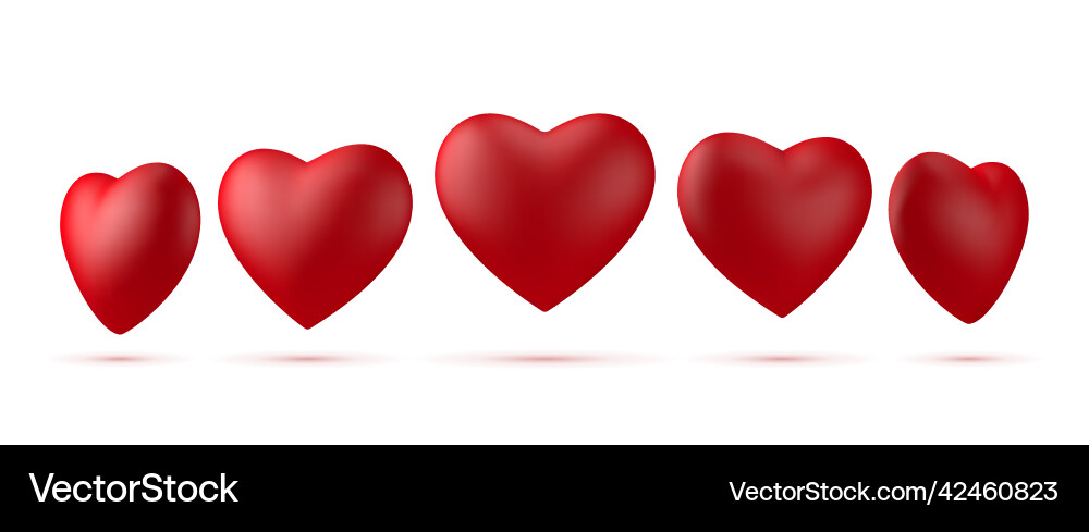Set of 3d realistic red hearts in different angles