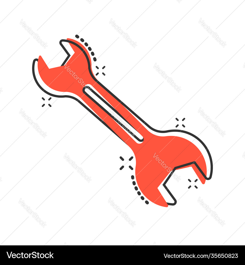 Wrench icon in comic style spanner key cartoon Vector Image