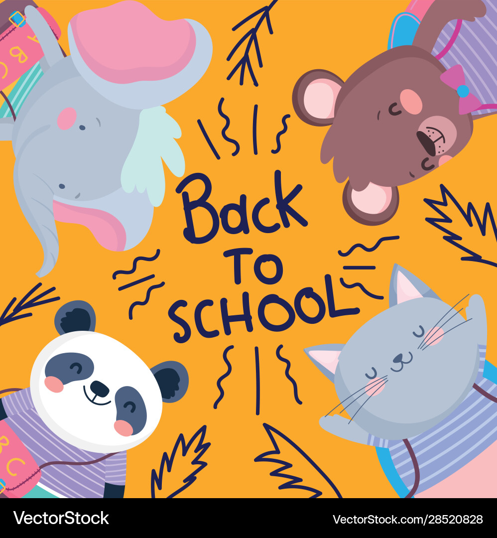 Back to school cute animals education lettering Vector Image
