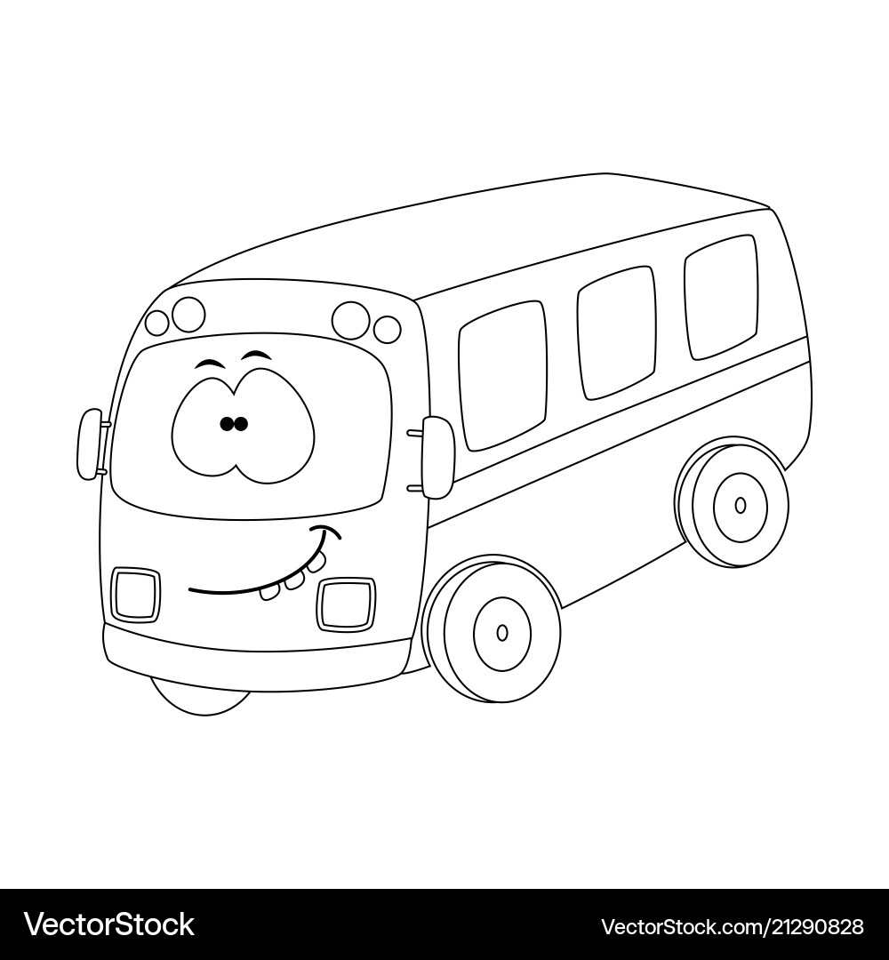 Colorless funny cartoon bus Royalty Free Vector Image