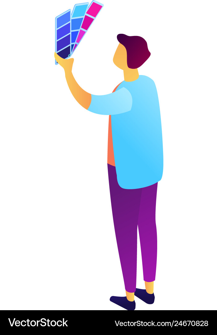 Designer looking at color palette isometric 3d Vector Image