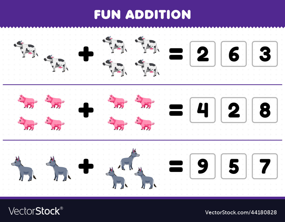 Education game for children fun addition by guess Vector Image