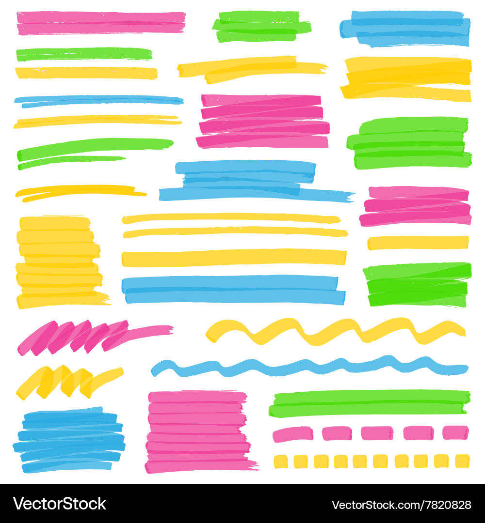 Highlighter color stripes strokes and marking Vector Image