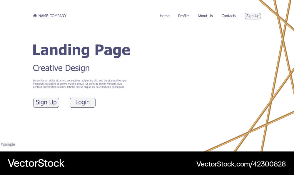 Home page landing white web template gold lines Vector Image