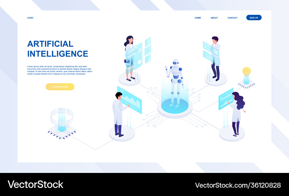 Male and female characters work on artificial Vector Image