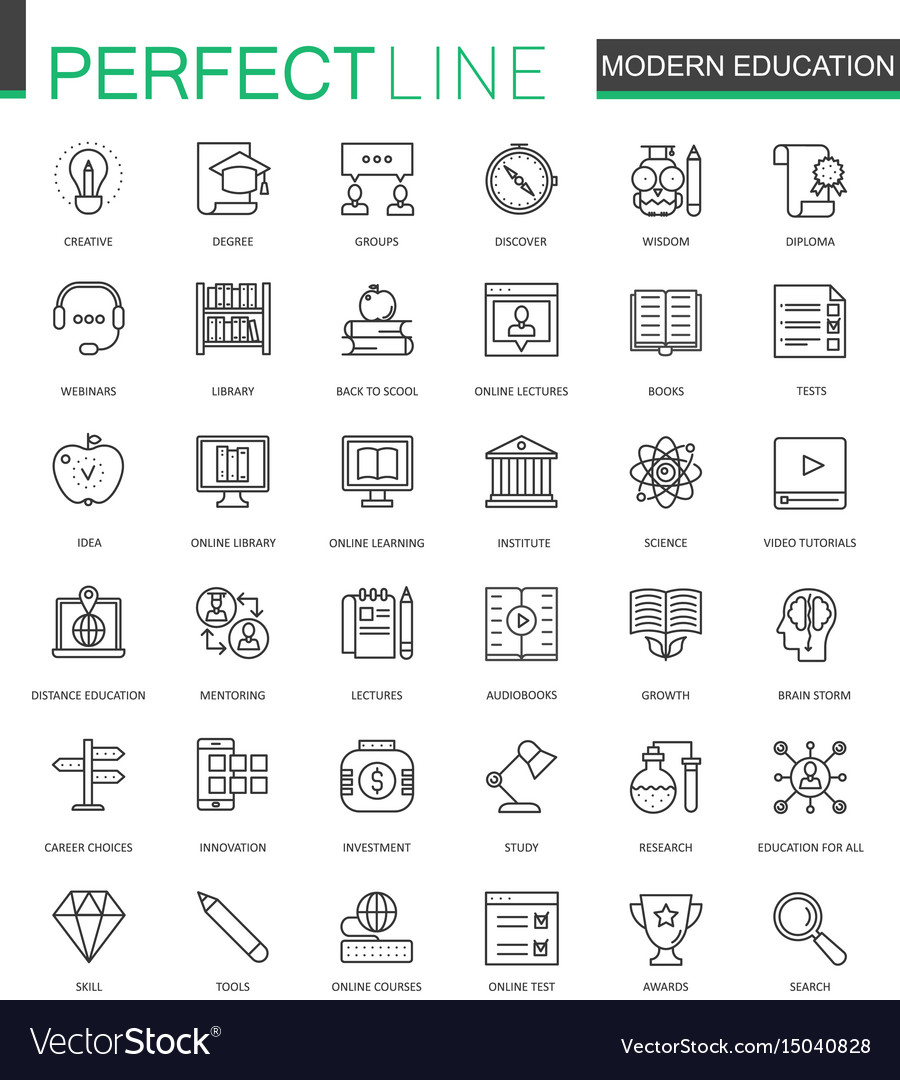 Modern education thin line web icons set online Vector Image