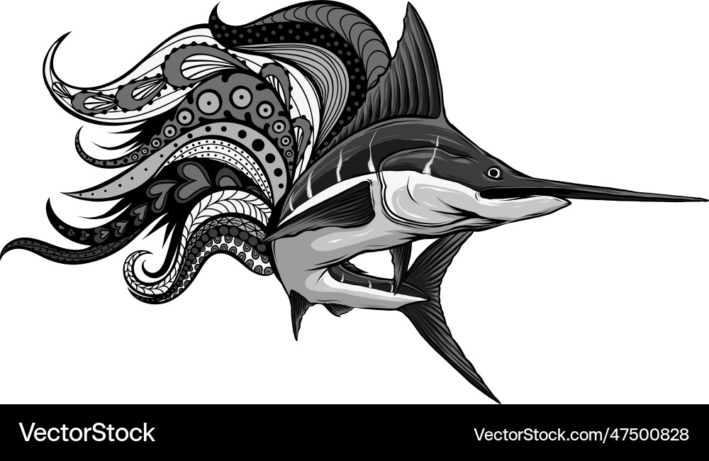 Monochromatic of marlin fish Royalty Free Vector Image