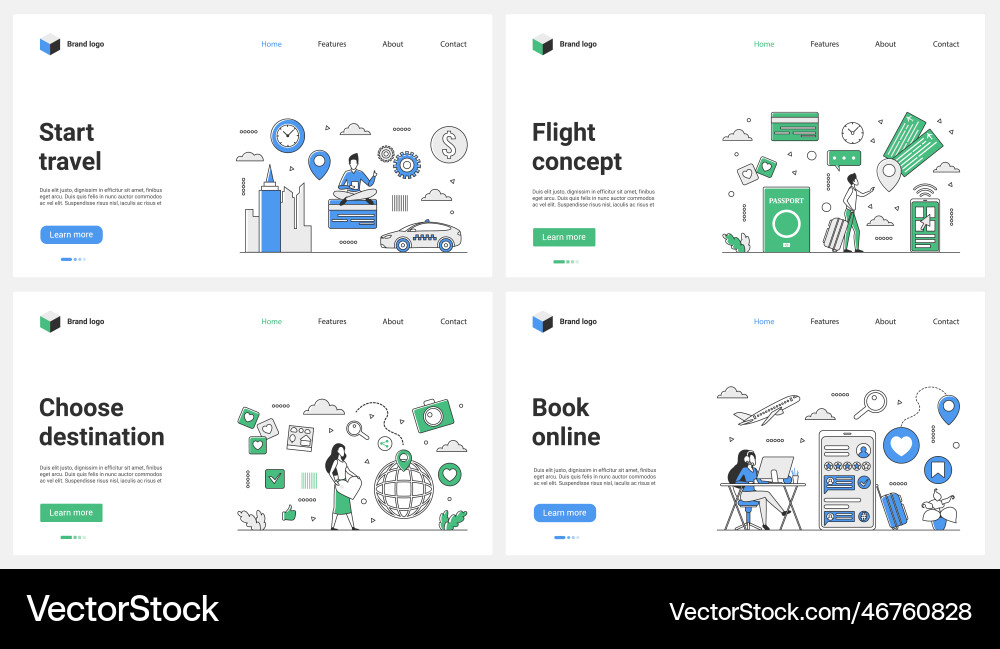Travel start destination set tiny people buy Vector Image