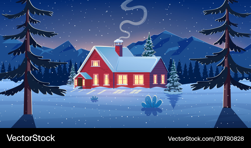Winter snow landscape and house Royalty Free Vector Image