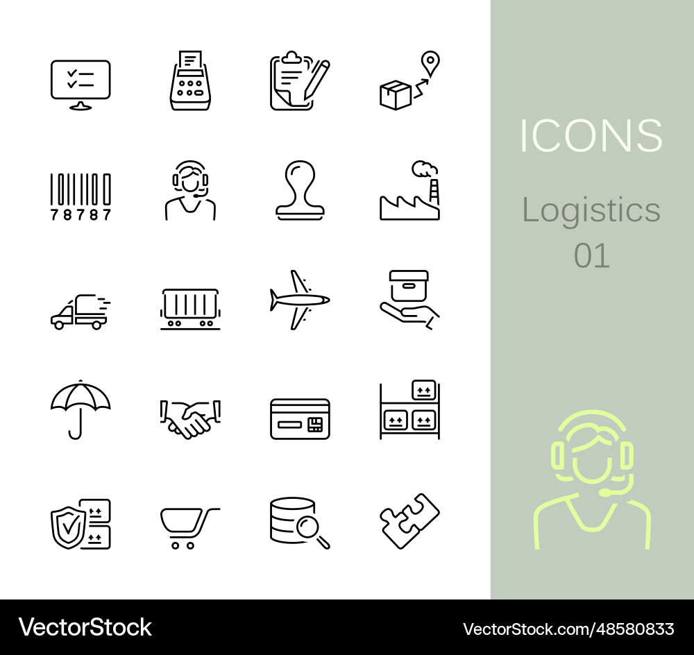 20 black logistics line icons 01 Royalty Free Vector Image