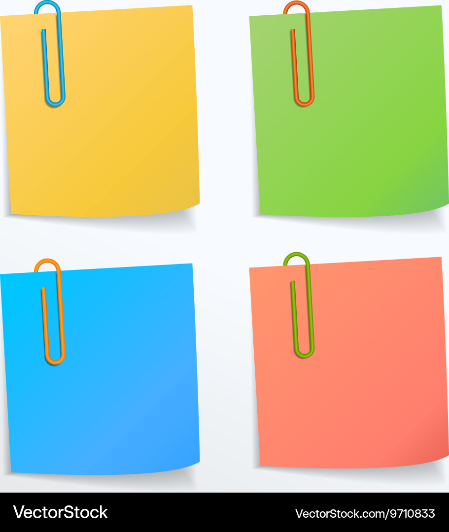Different colors of paper clips and notes Vector Image