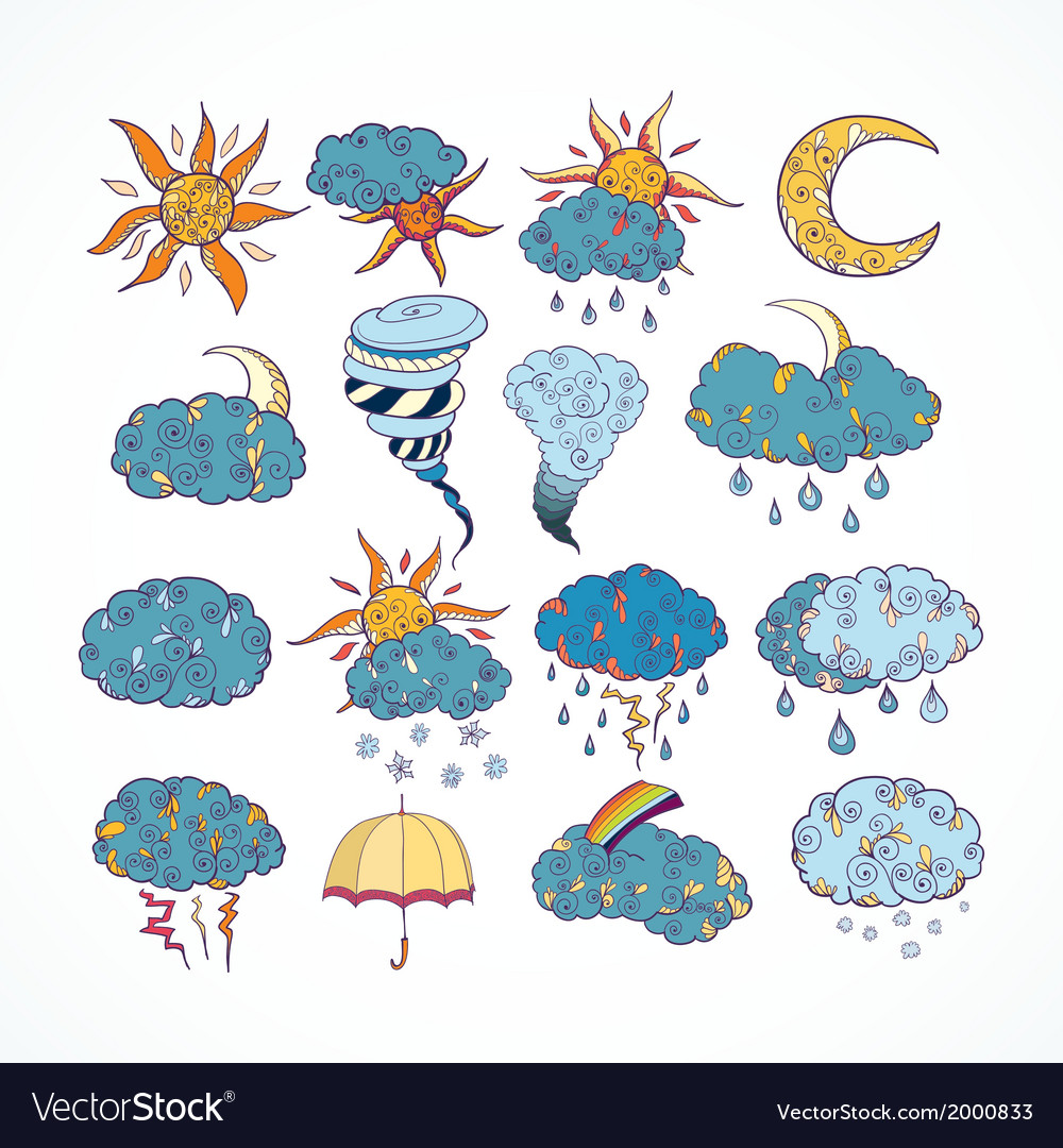 Doodle weather forecast design elements Royalty Free Vector