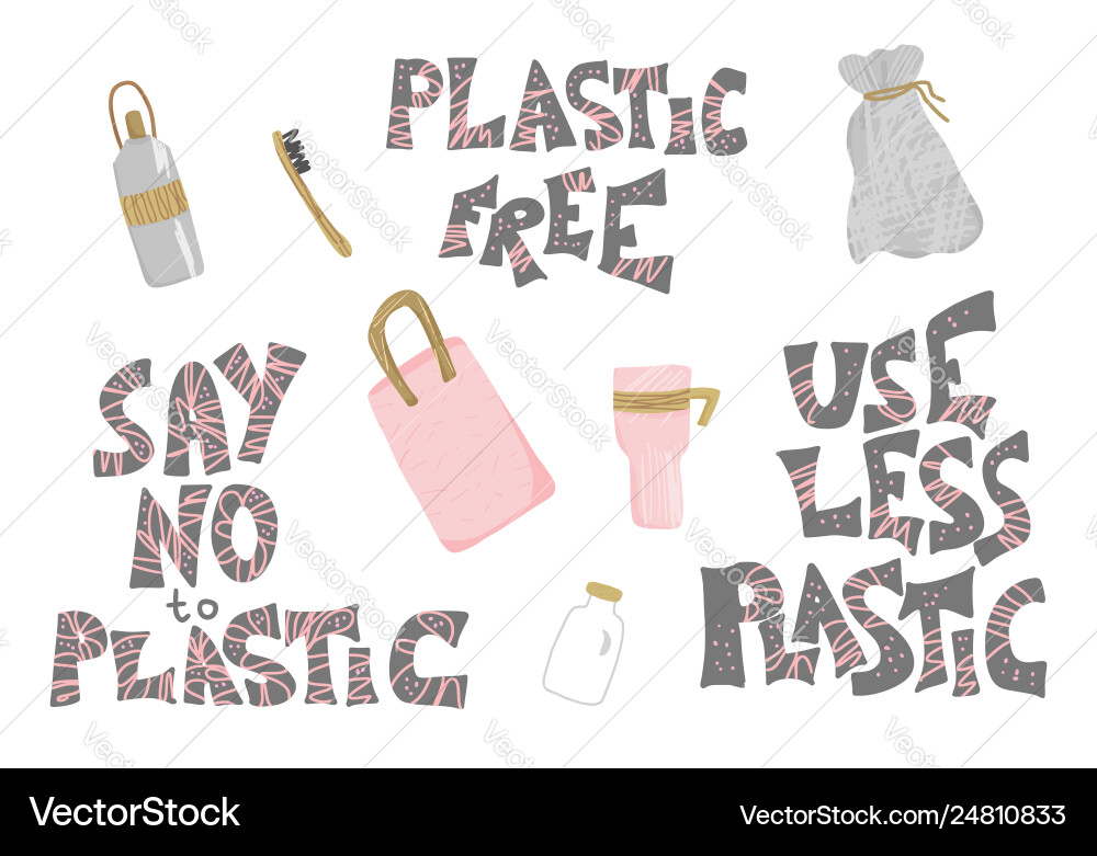 Plastic free concept with text and symbols Vector Image