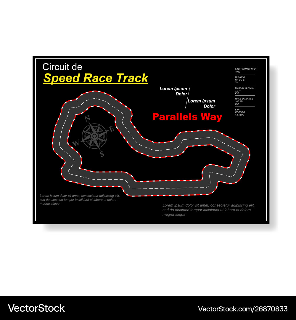 Race track map black background Royalty Free Vector Image