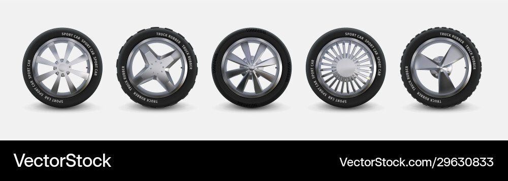 Realistic tires set truck wheels isolated Vector Image