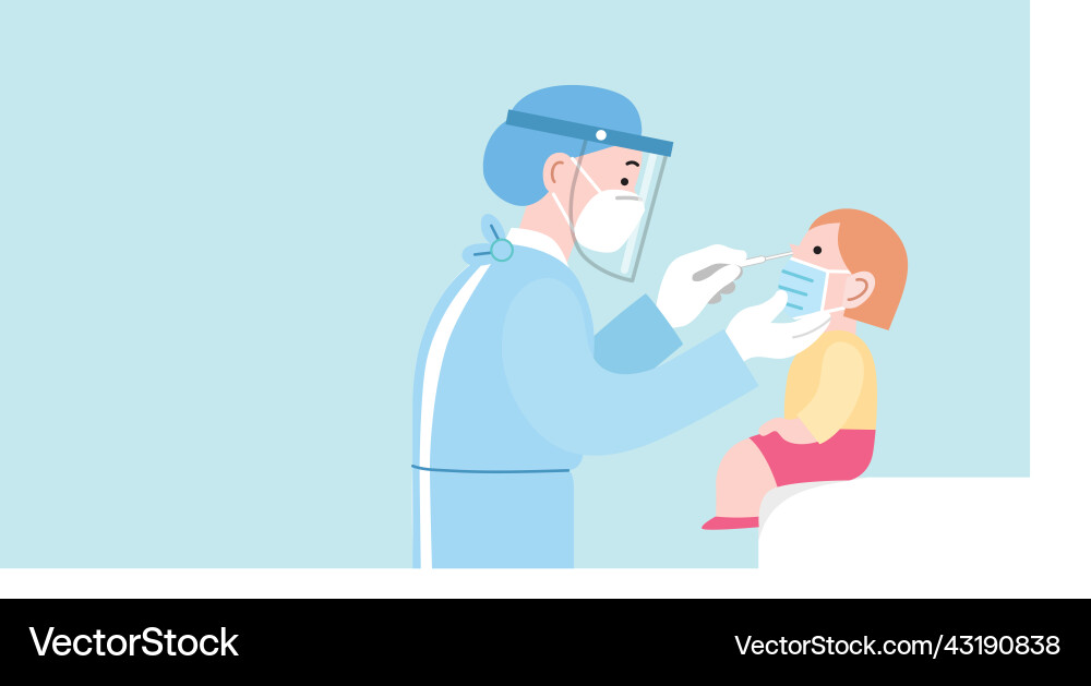 Doctor taking sample on child with nasal swab Vector Image