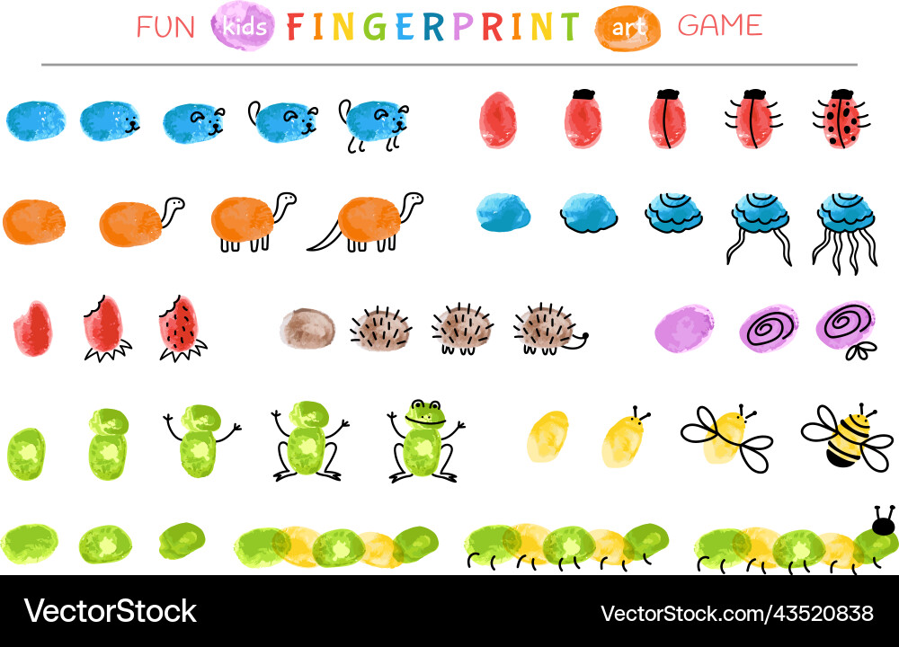 Fingerprint animal game step by baby Royalty Free Vector