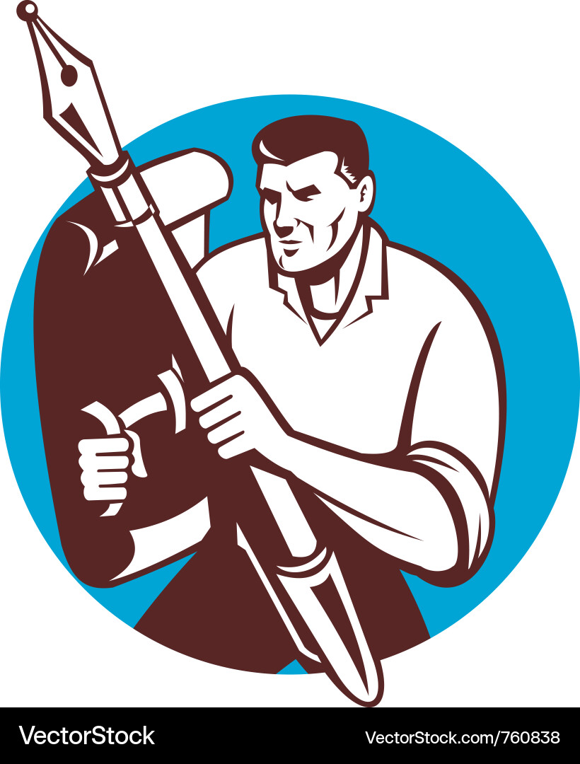 Male writer journalist wielding pen Royalty Free Vector