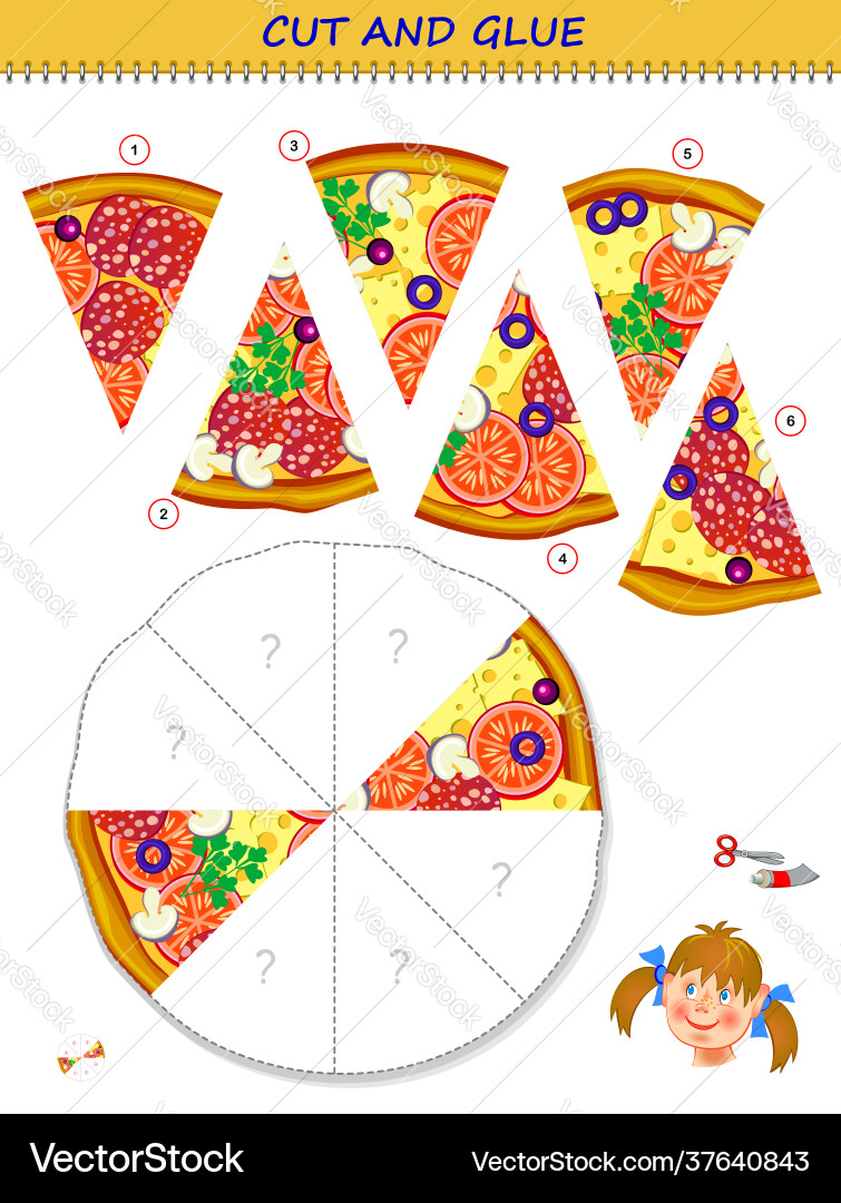 Logic puzzle game cut and glue slices Royalty Free Vector