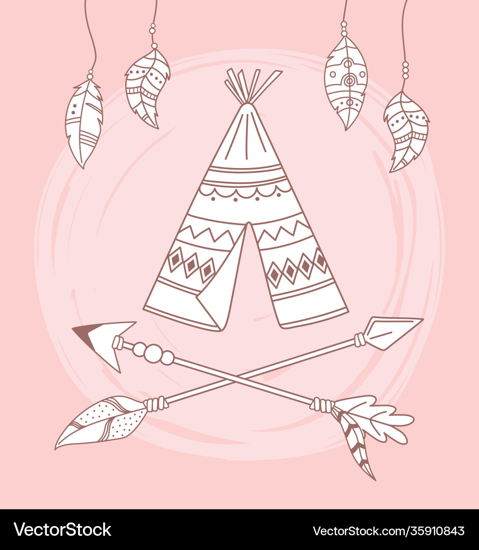 Native teepee arrows and feathers boho tribal Vector Image
