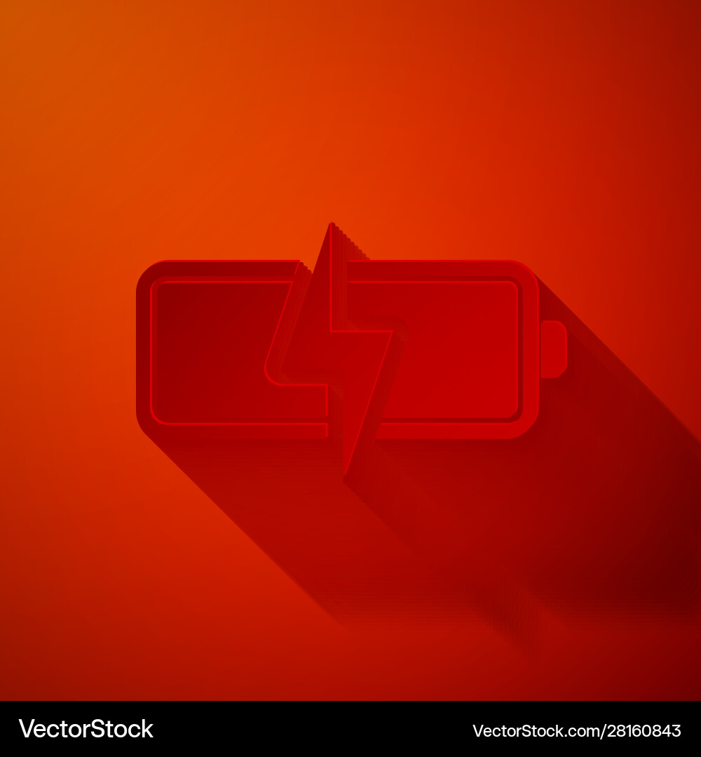 Paper cut battery icon isolated on red background Vector Image