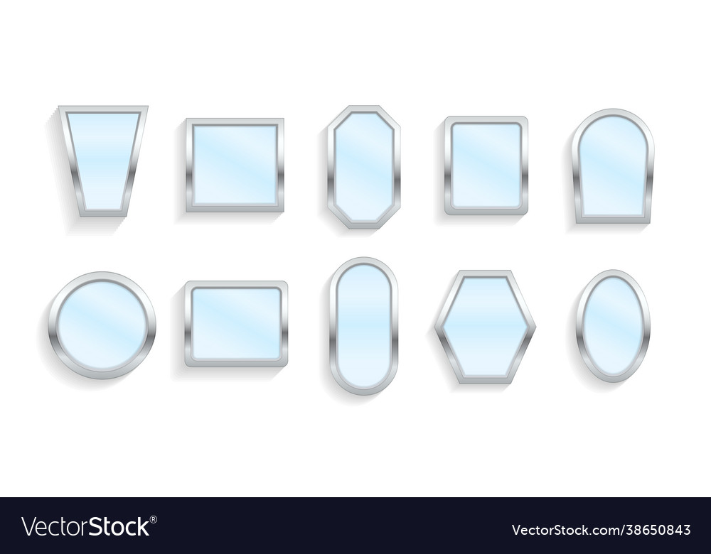 Realistic empty mirrors reflecting glass 3d icons Vector Image