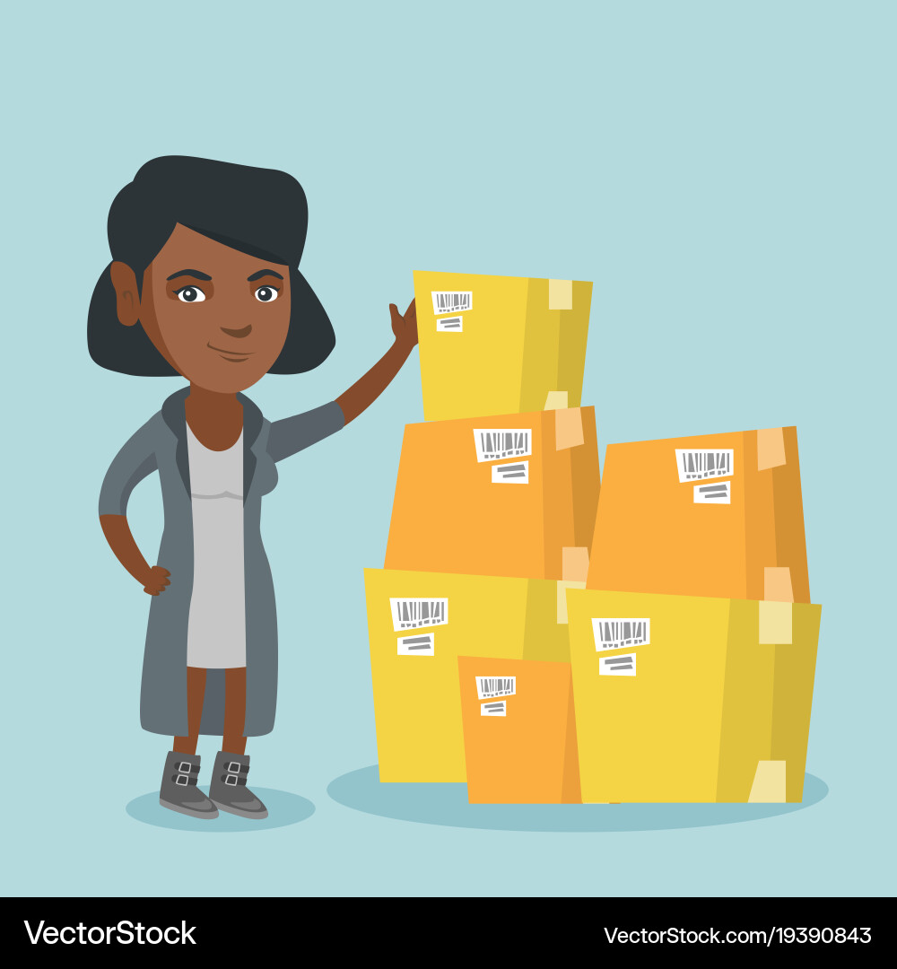 Young business woman checking boxes in warehouse Vector Image