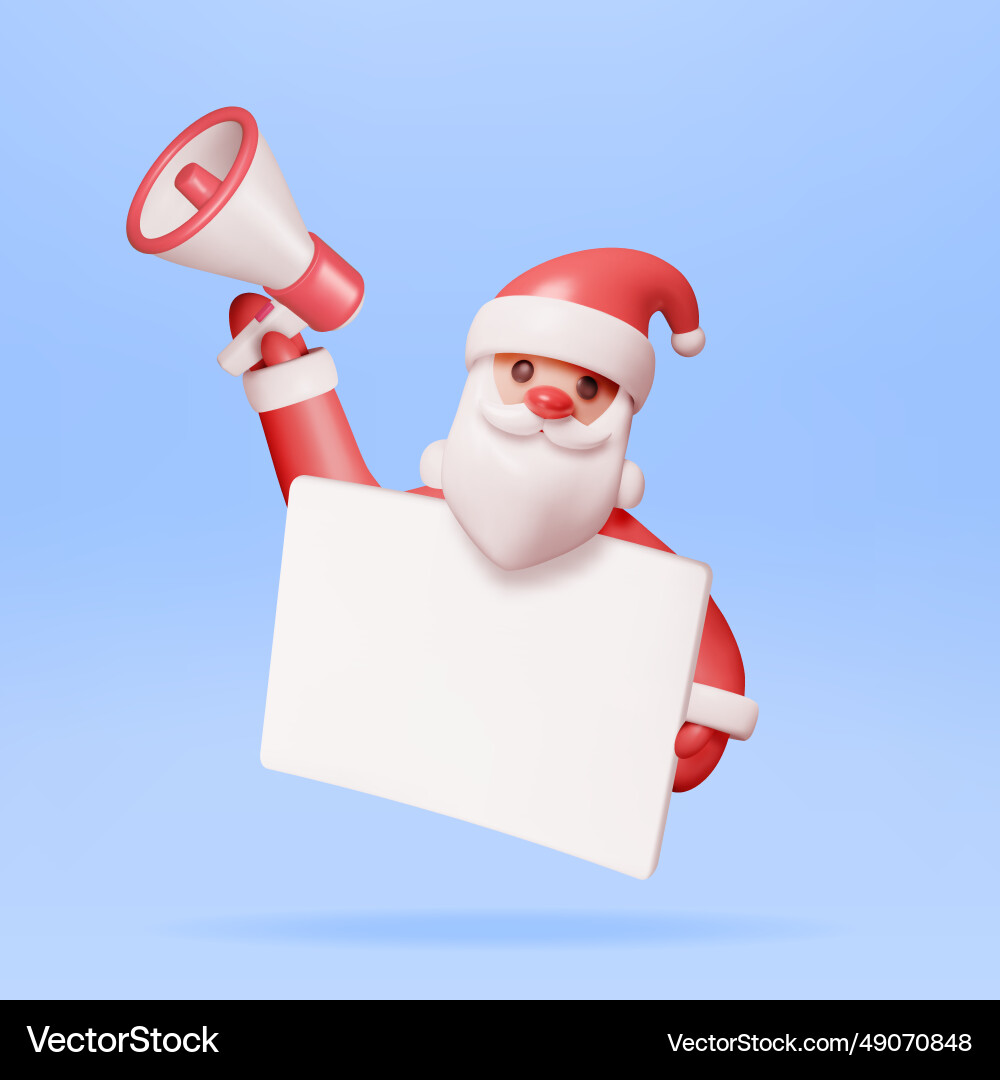 3d santa claus character holding megaphone Vector Image