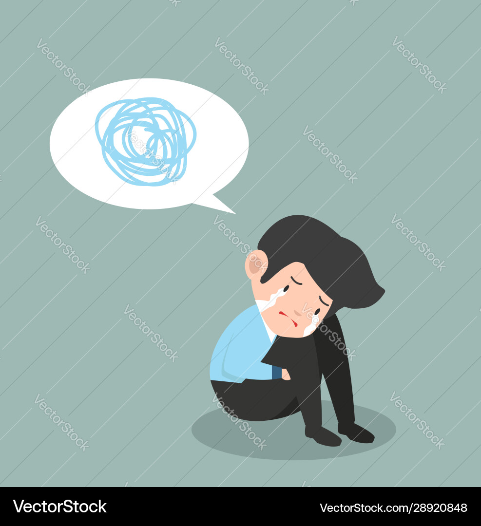 Businessman crying sad business speech bubble Vector Image
