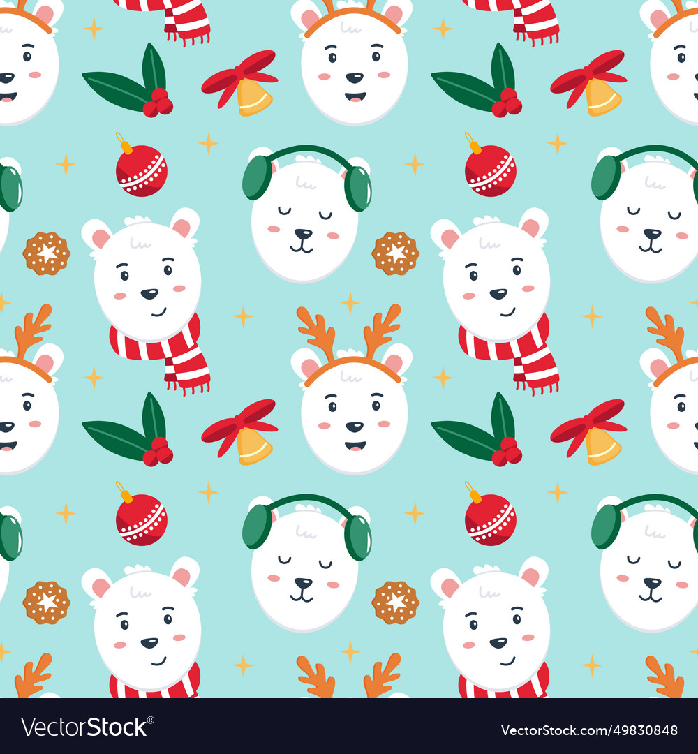 Cute christmas seamless pattern with polar bears Vector Image