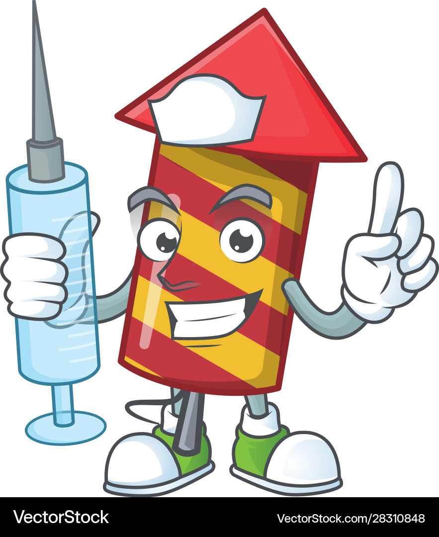 Cute nurse red stripes fireworks rocket character Vector Image