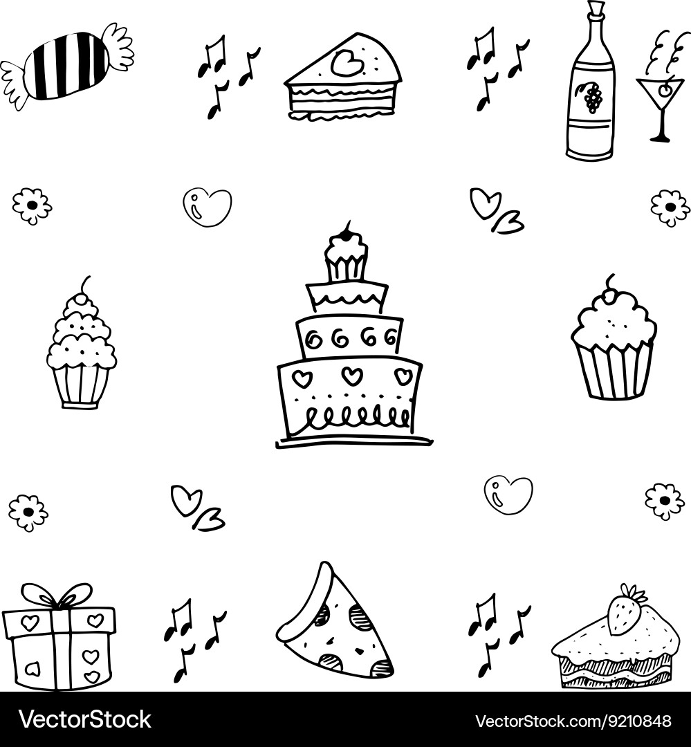 Food birthday doodle art Royalty Free Vector Image