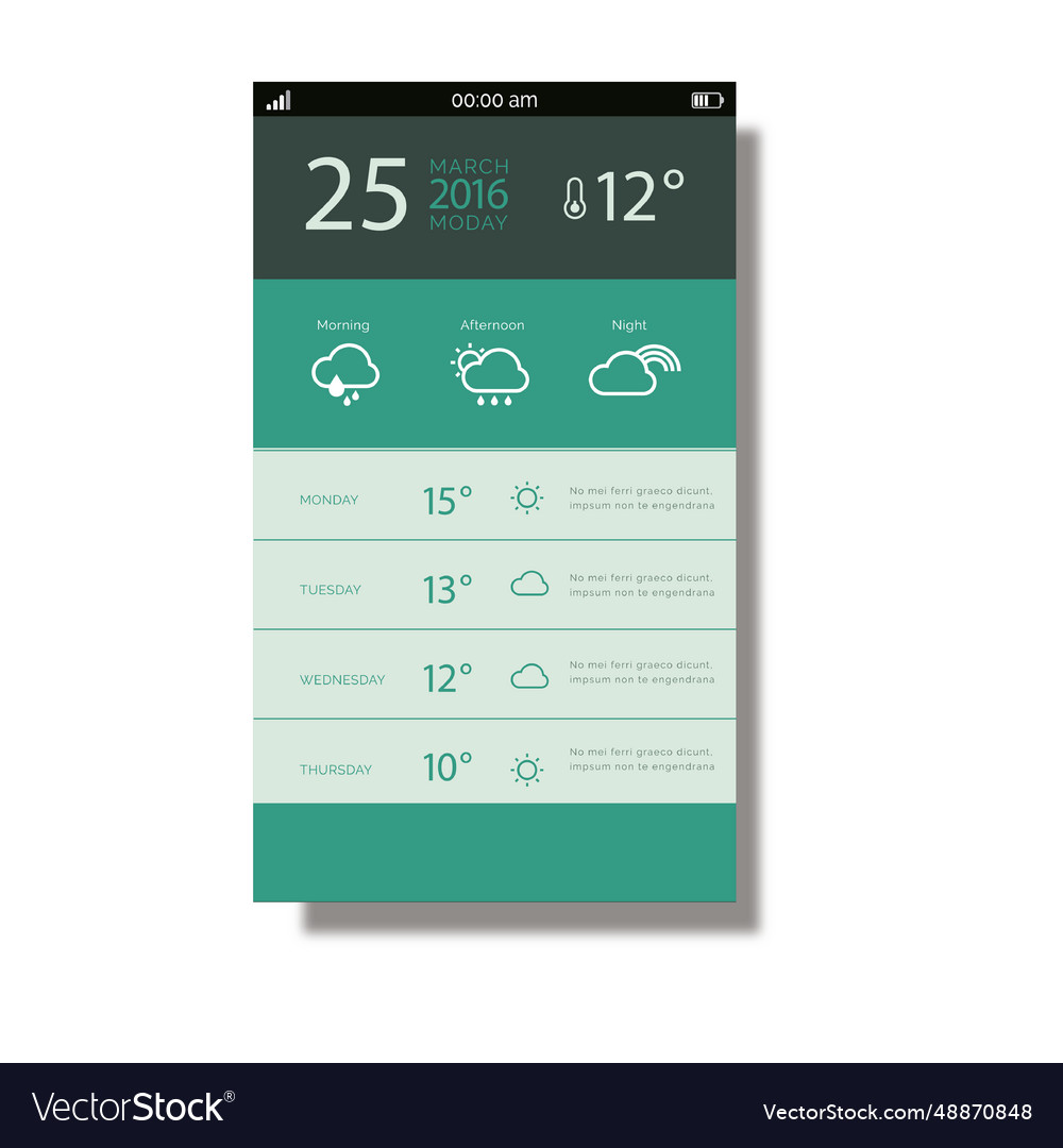 Green weather application mobile interface Vector Image