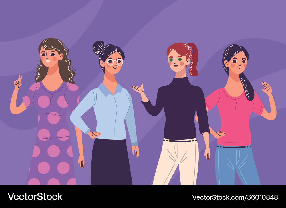 Group four beautiful young women characters Vector Image