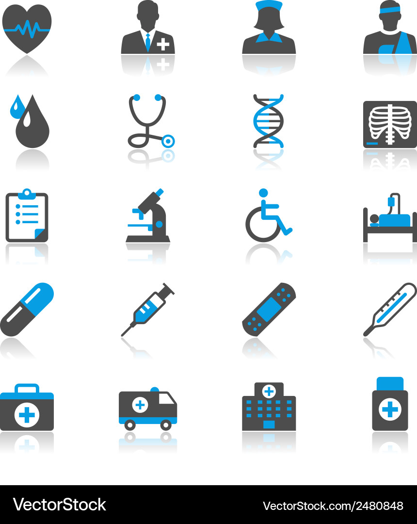 Healthcare flat with reflection icons Royalty Free Vector