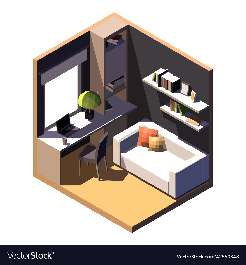 Isometric low poly home office Royalty Free Vector Image Isometric low poly home office Royalty Free Vector Image