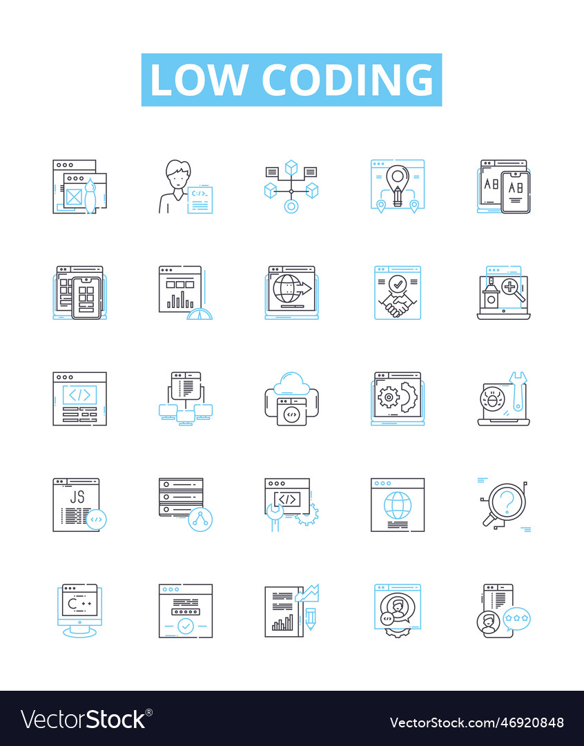 Low coding line icons set no-code visual Vector Image