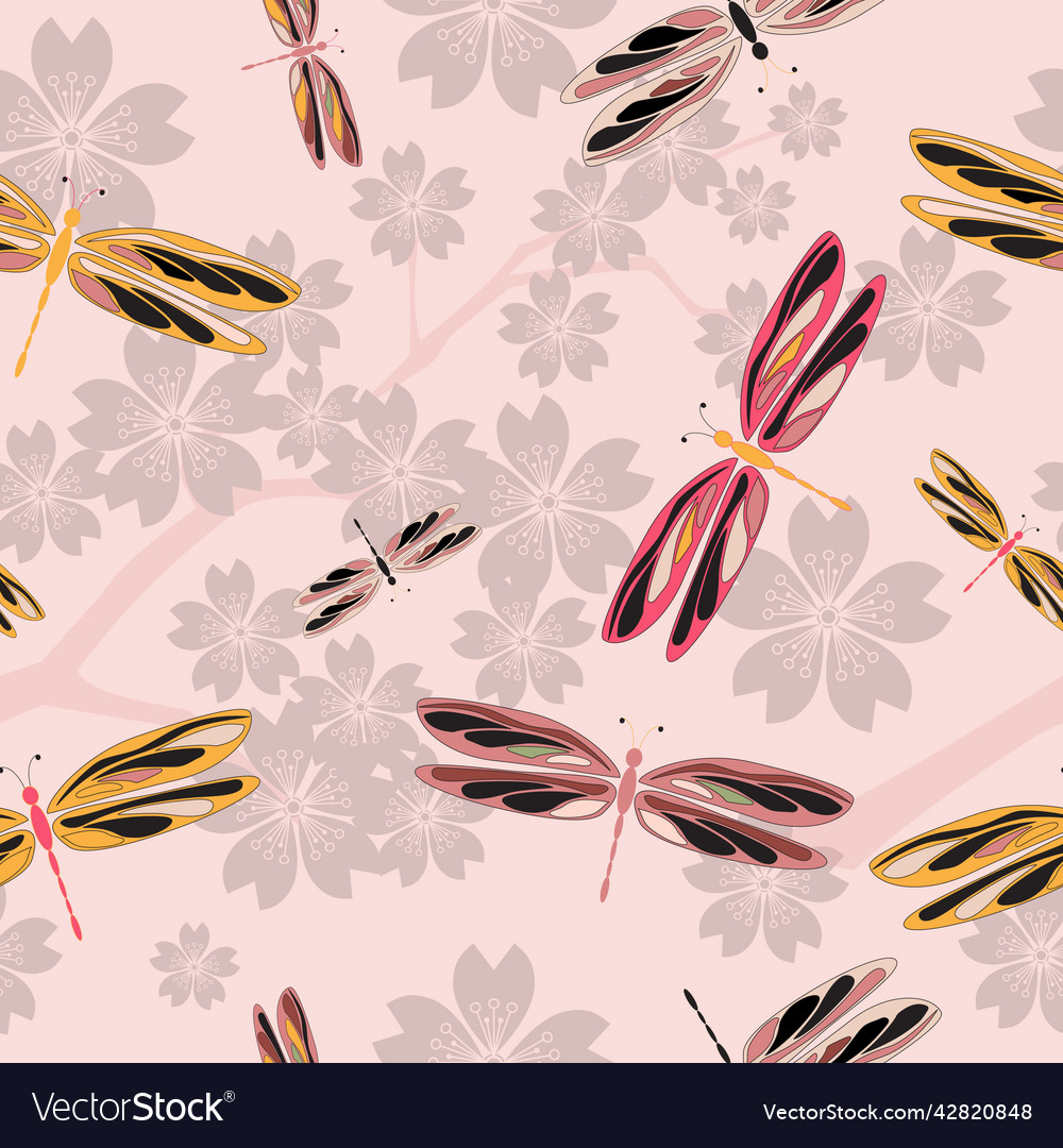 Pattern with dragonflies Royalty Free Vector Image