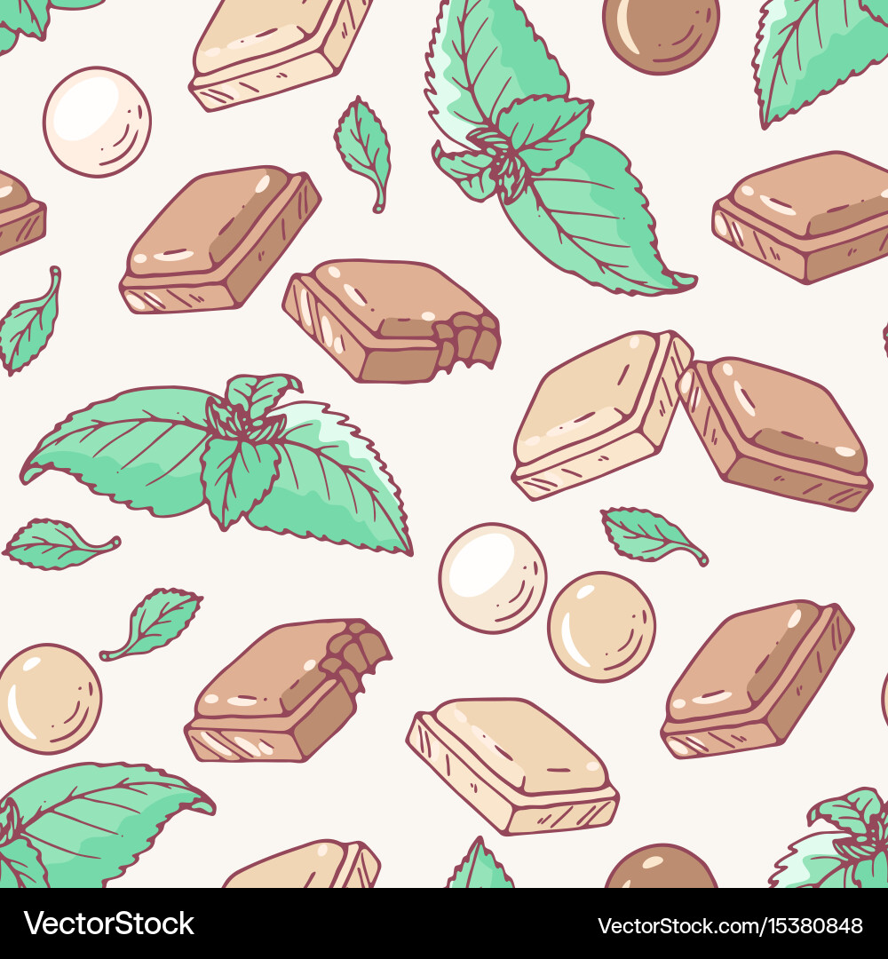 Seamless pattern with hand drawn mint chocolate Vector Image