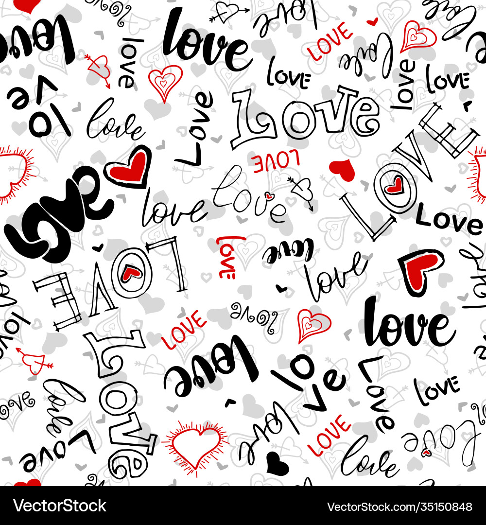 With hearts words love seamless romantic Vector Image