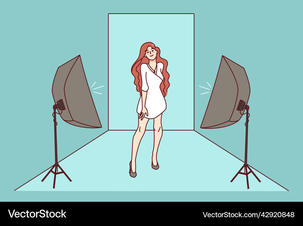Woman model posing in dress studio Royalty Free Vector Image