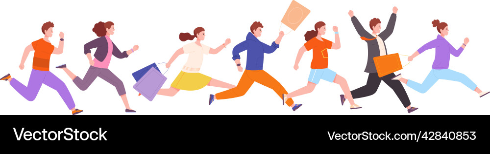 Crowd run shopping group excited shoppers running Vector Image