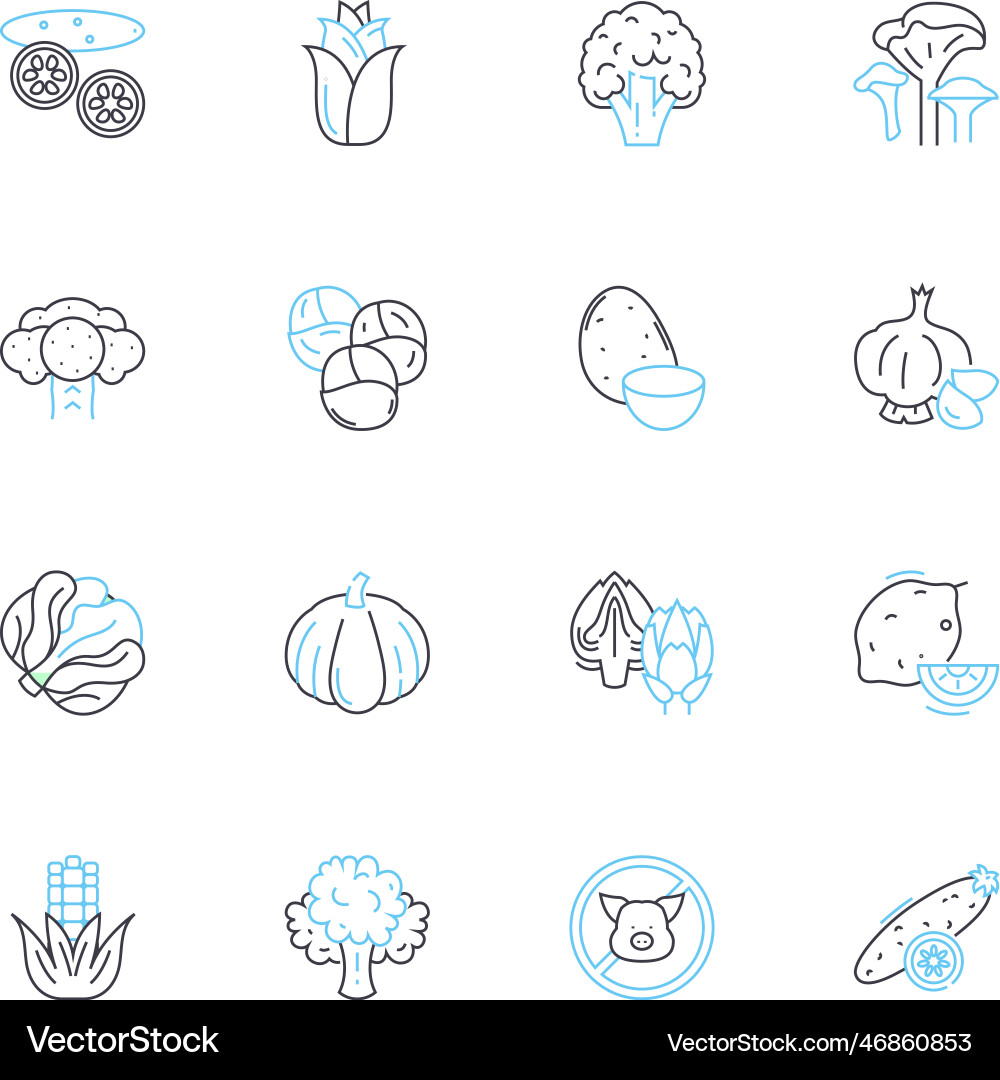 Greenery linear icons set foliage leaves plants Vector Image