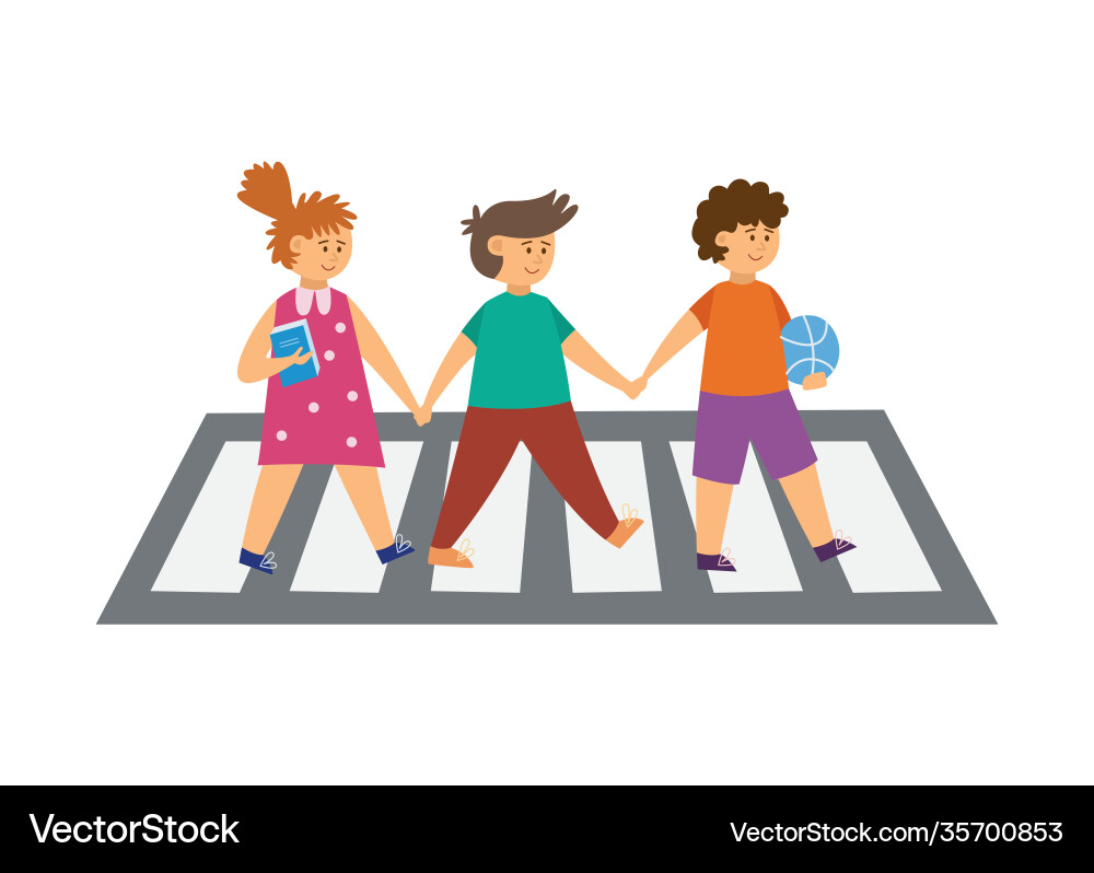 Group children characters crossing street flat Vector Image